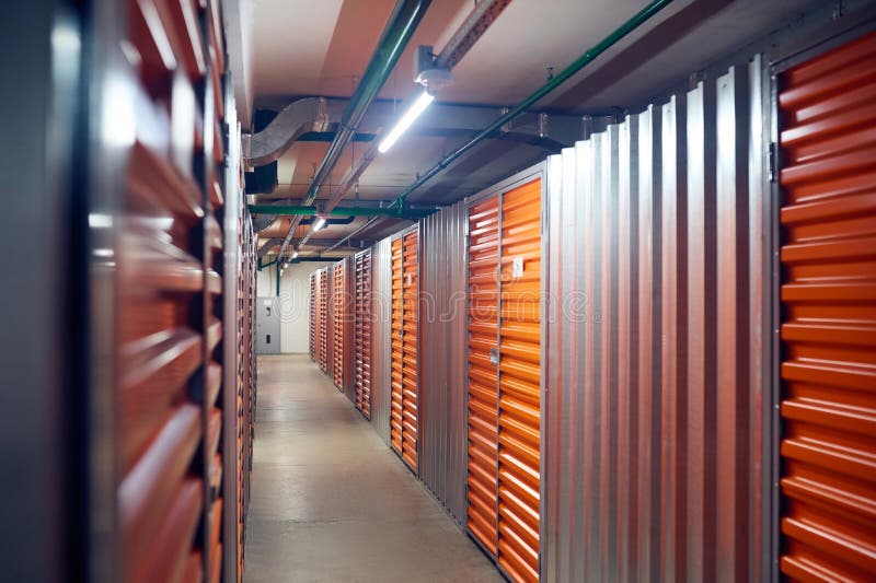 Row of Storage Containers in Warehouse Stock Image - Image of parking ...