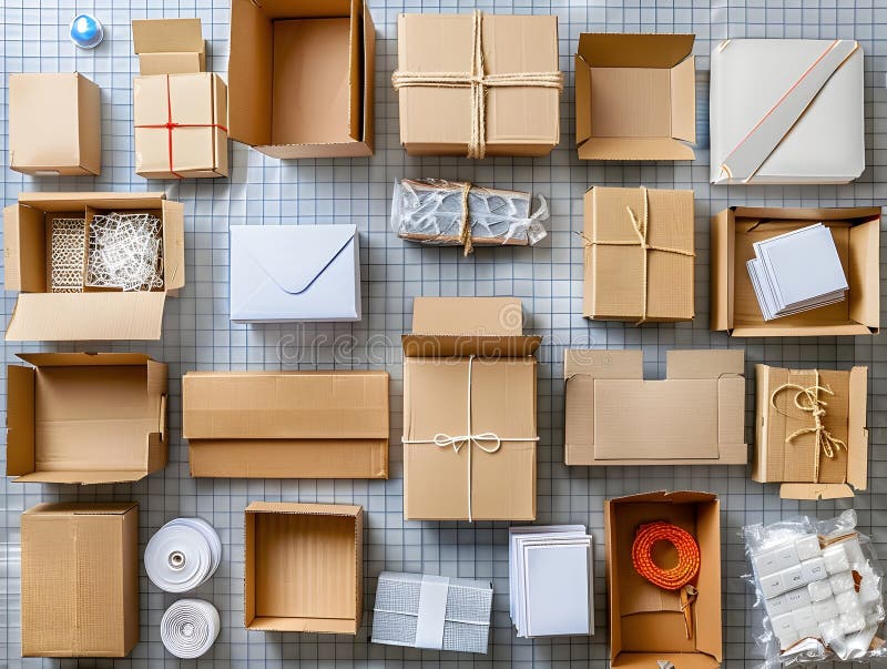 Orderly Arrangement of Cardboard Boxes and Parcels on Transparent ...