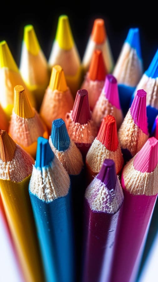 Orderly Array of Colored Pencils Vibrant Hues in a Row Stock ...