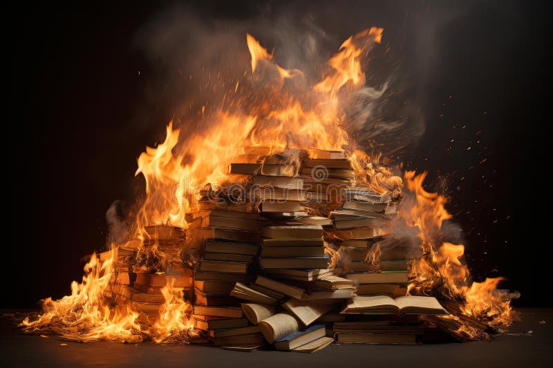 Orderly Stack Book Fire Magic. Generate AI Stock Image - Image of ...