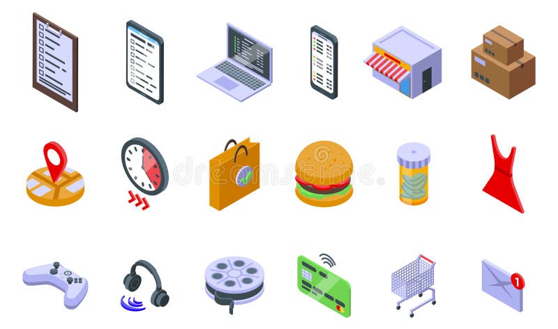 Orders List Icons Set Isometric Vector. Shop Product Stock Vector ...