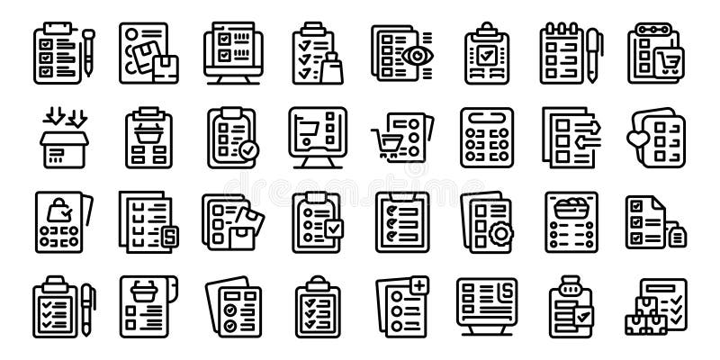 Orders List Icons Set Outline Vector. Shop Product Stock Vector ...