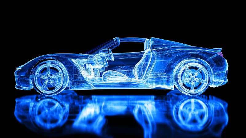 An Ordinary Car is Displayed As a Blue Hologram, Viewed from the Side ...