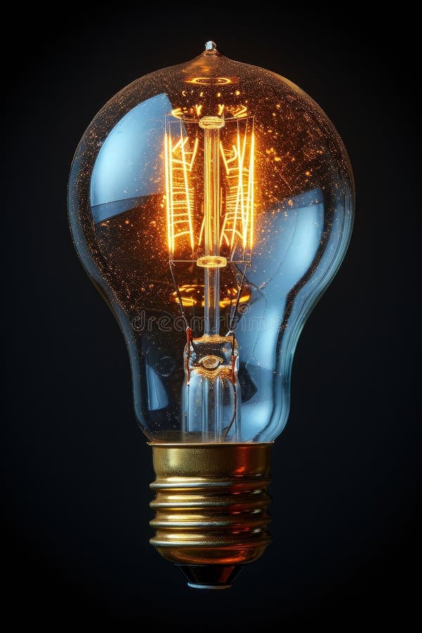 An Ordinary Incandescent Light Bulb Burning on a Black Background Stock ...