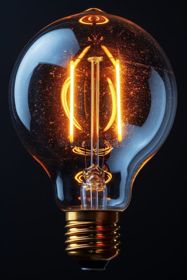 An Ordinary Incandescent Light Bulb Burning on a Black Background Stock ...