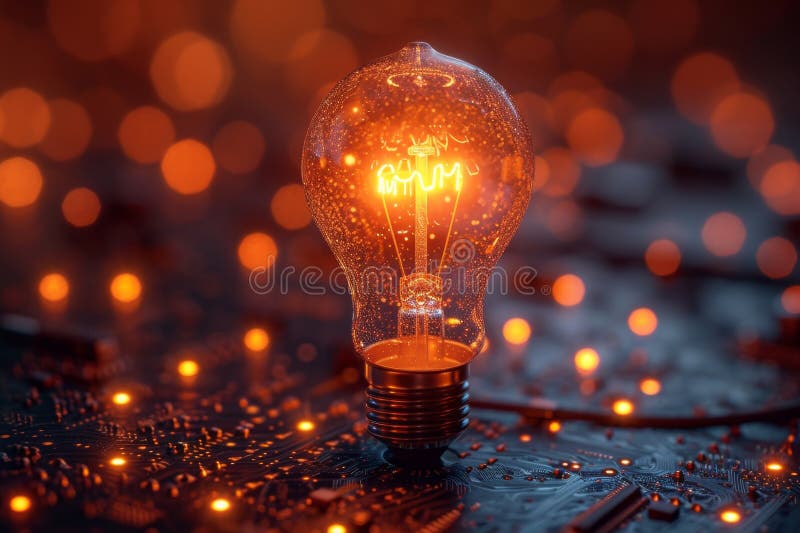 An Ordinary Incandescent Light Bulb Stands on a Chip and Burns at Night ...