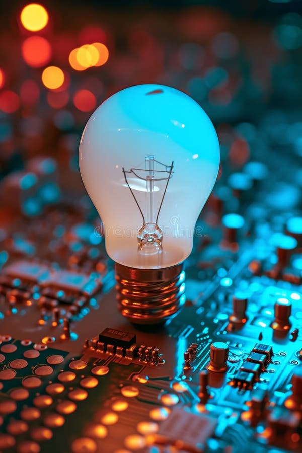 An Ordinary Incandescent Light Bulb Stands on a Chip and Burns at Night ...