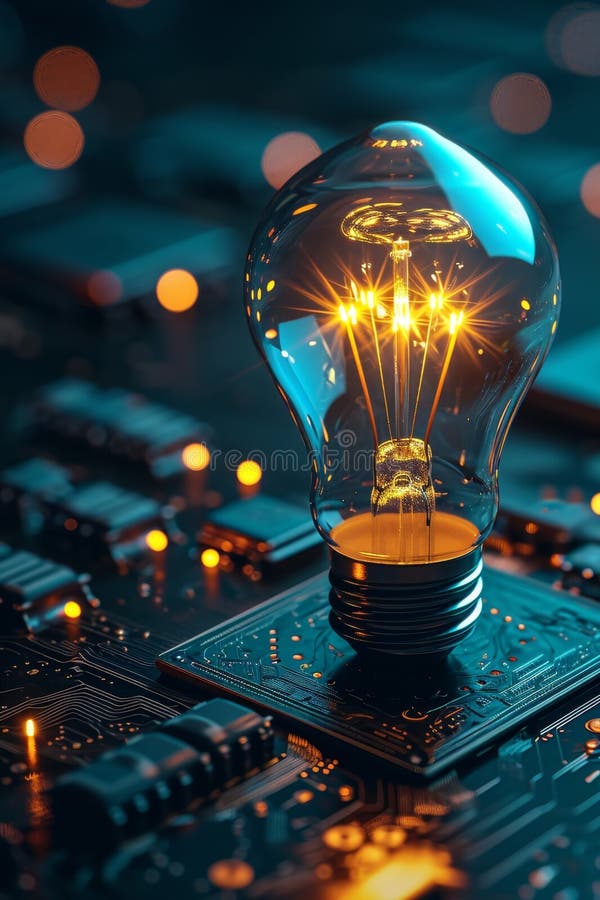 An Ordinary Incandescent Light Bulb Stands on a Chip and Burns at Night ...