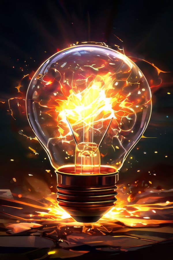 Ordinary Incandescent Light Bulb Stands on a Chip and Burns at Night ...