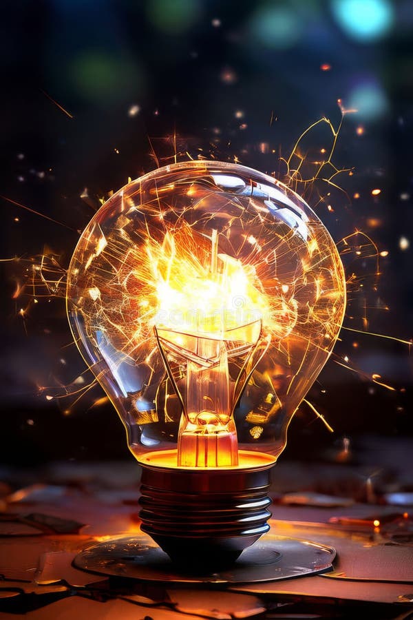 Ordinary Incandescent Light Bulb Stands on a Chip and Burns at Night ...