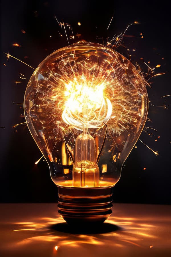 Ordinary Incandescent Light Bulb Stands on a Chip and Burns at Night ...