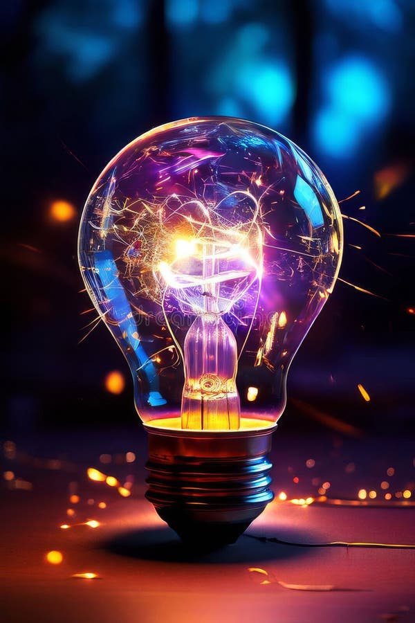 Ordinary Incandescent Light Bulb Stands on a Chip and Burns at Night ...