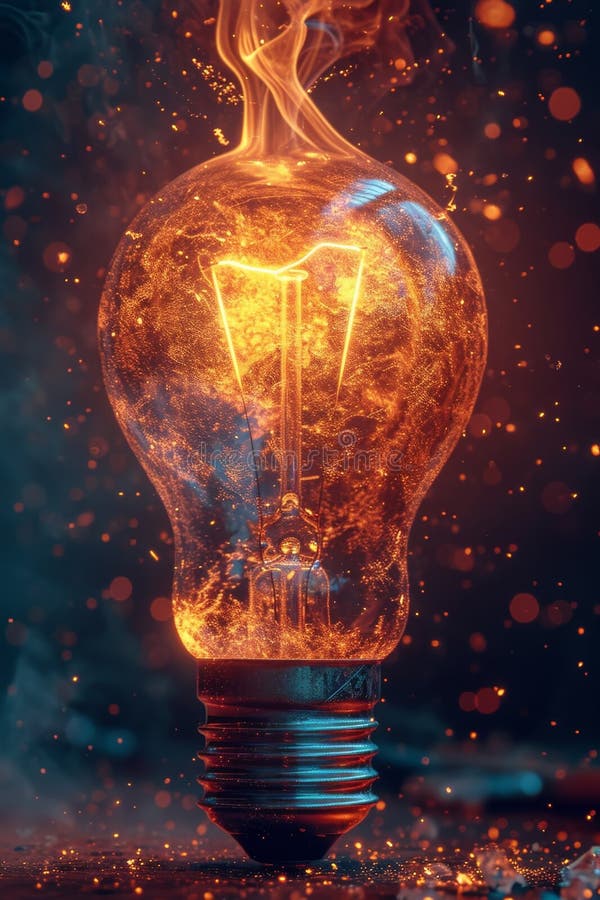 An Ordinary Incandescent Light Bulb Stands on the Ground and Burns at ...