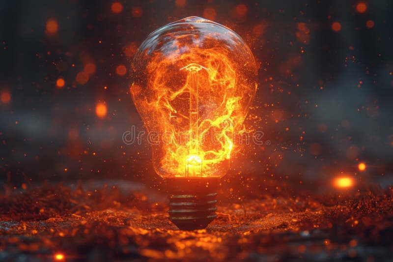 An Ordinary Incandescent Light Bulb Stands on the Ground and Burns at ...