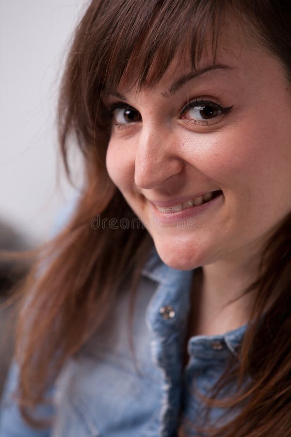 Ordinary Nice Woman Smiling at Home Stock Photo - Image of cheerful ...