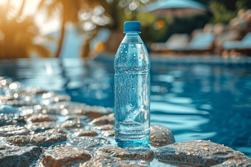 An Ordinary Plastic Water Bottle on the Side of the Resort S Pool Stock ...