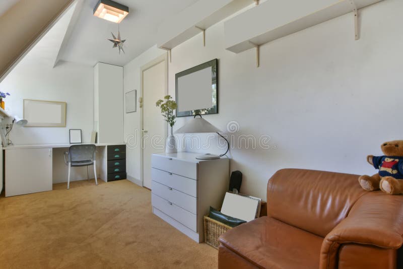 Ordinary room with a table stock image. Image of apartment - 241815869