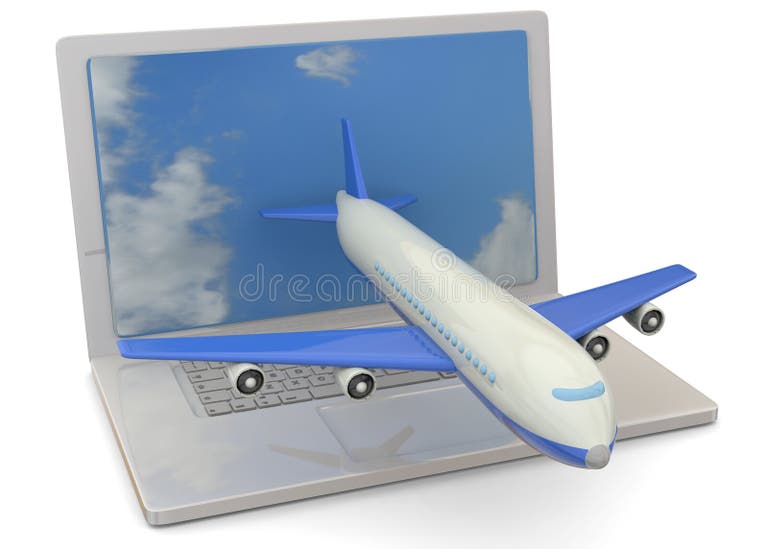 Ordinateur et avions - 3D illustration stock. Illustration du ...
