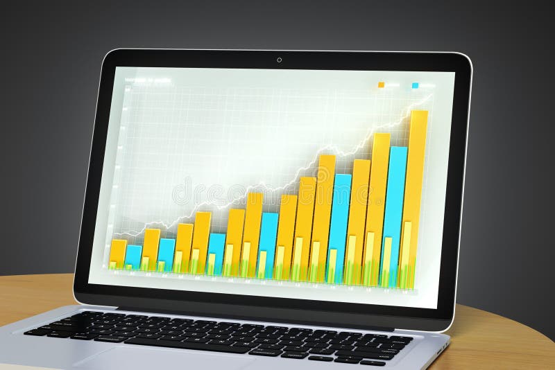 Ordinateur Portable Avec Le Graphique De Gestion Sur Une Table En Bois ...