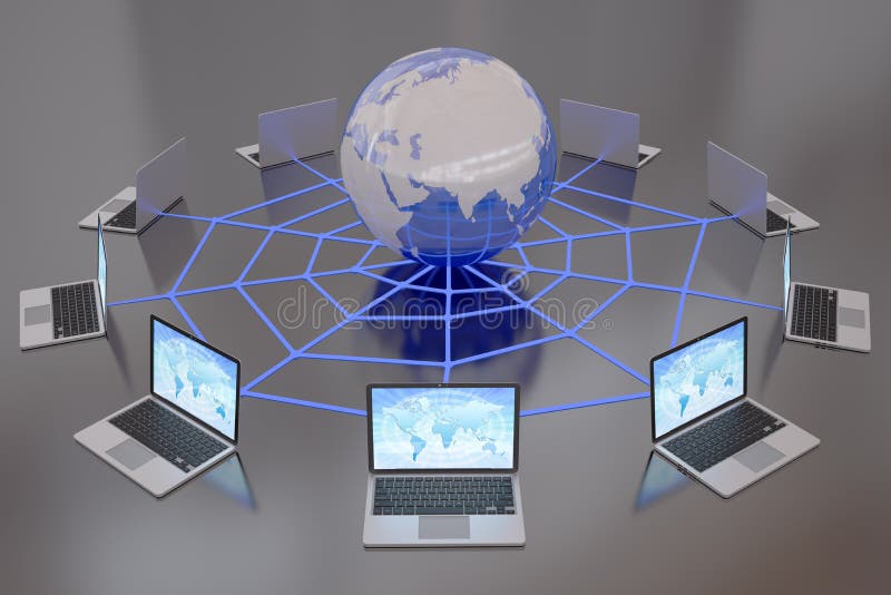 Ordinateurs Connectés Au Monde Illustration Stock - Illustration du ...
