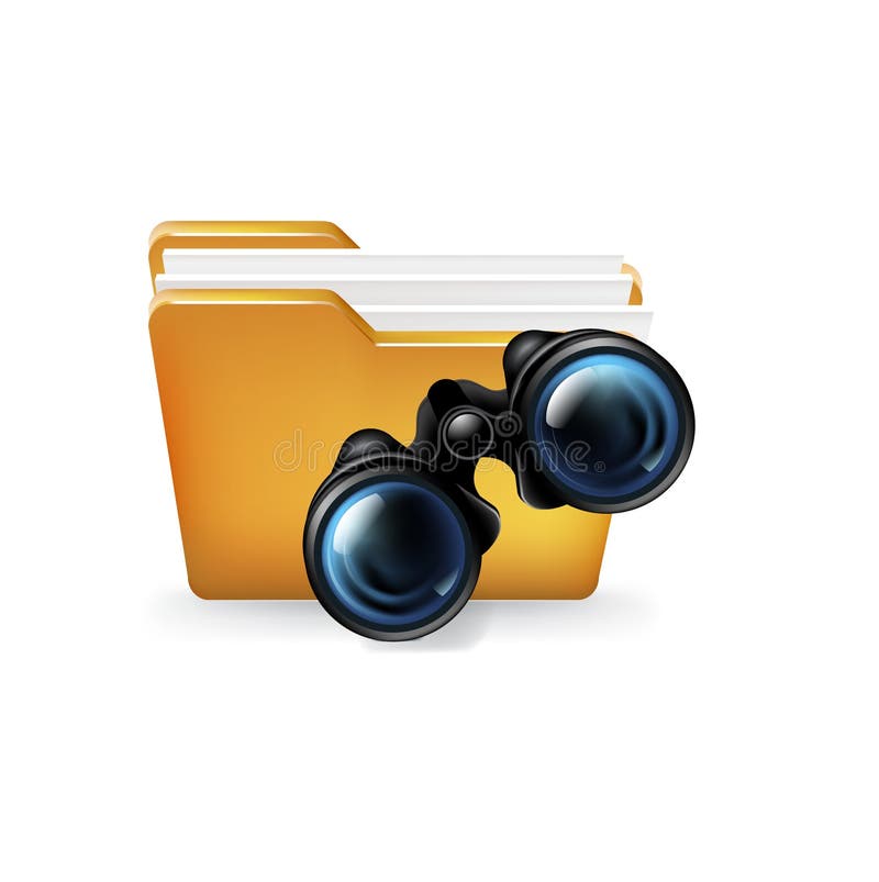 Ordner- Und Fernglasikone; Suchkonzept Auf Weiß Vektor Abbildung ...
