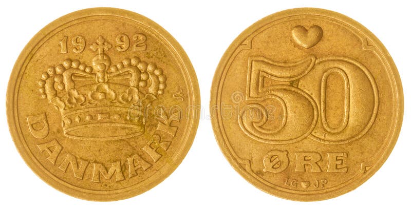 50 Ore 1992 Coin Isolated on White Background, Denmark Stock Image ...