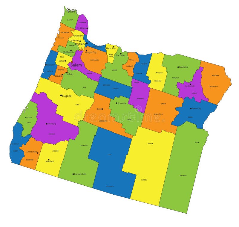 Colorful Oregon Political Map with Clearly Labeled, Separated Layers ...