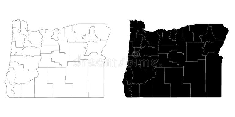 Oregon Administrative Map, Oregon Outline and Counties State Map Set ...