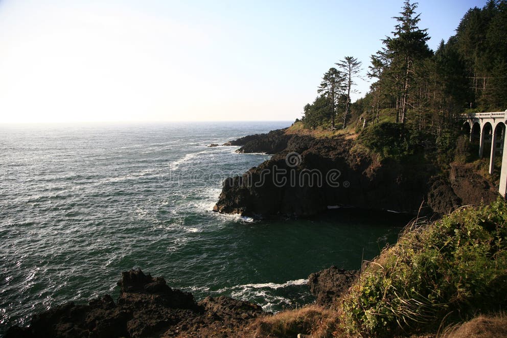 Oregon Coast Oceanview with Rough Water and Rugged Landscape Stock ...