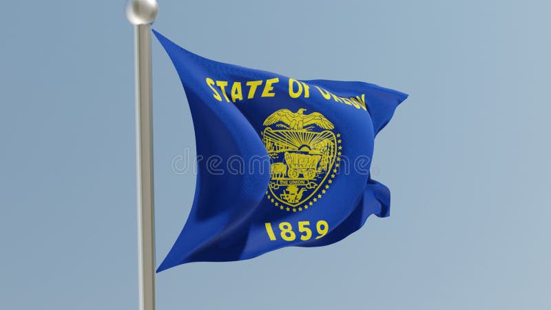 Oregon Flag on Flagpole. or Flag Fluttering in the Wind. USA. 3d Render ...