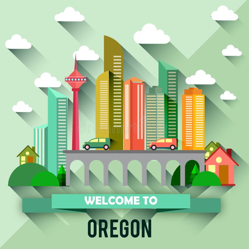 Oregon - Flat Design City Vector Illustration Stock Illustration ...