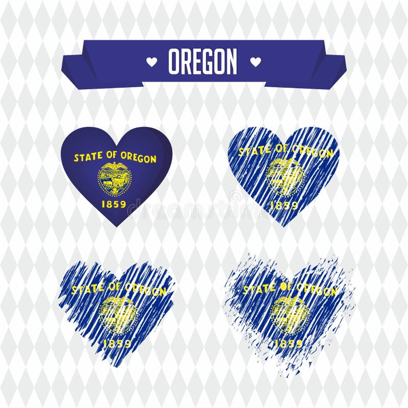 Oregon Heart with Flag Inside. Grunge Vector Graphic Symbols Stock ...
