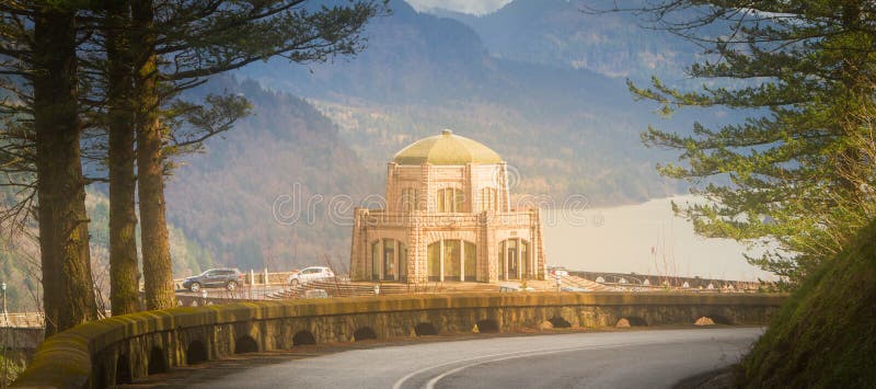 Oregon Historical Vista House at Crown Point Panoramic View Stock Image ...