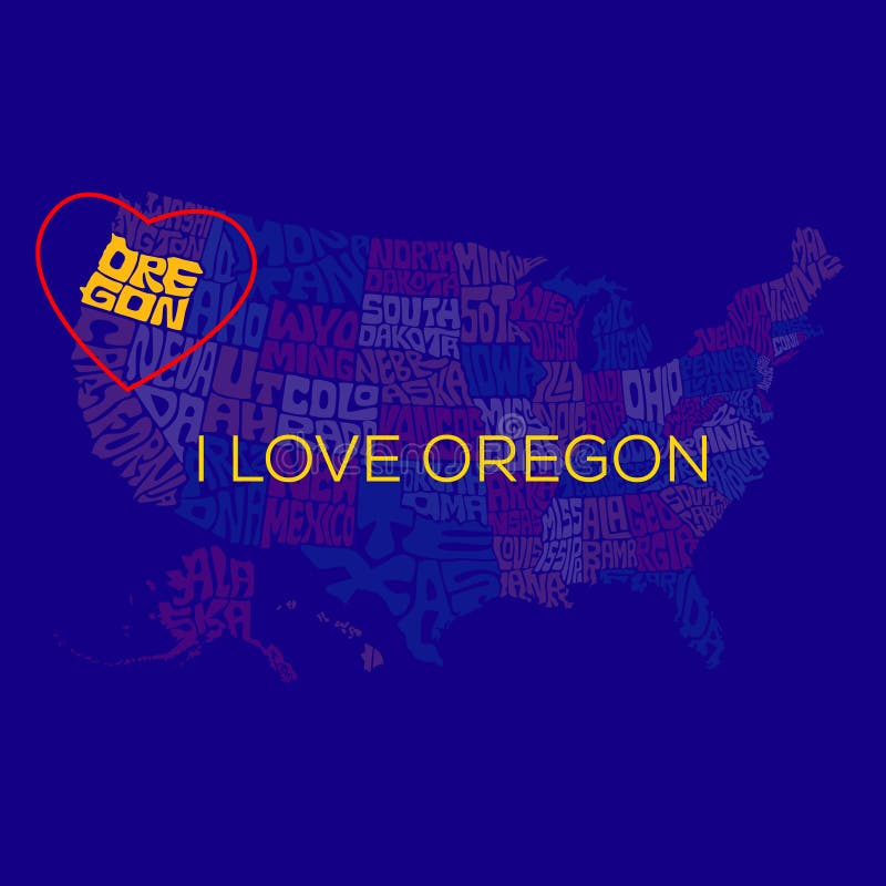 Oregon Map Lettering. I Love Oregon Typography. Us Map Typography All ...