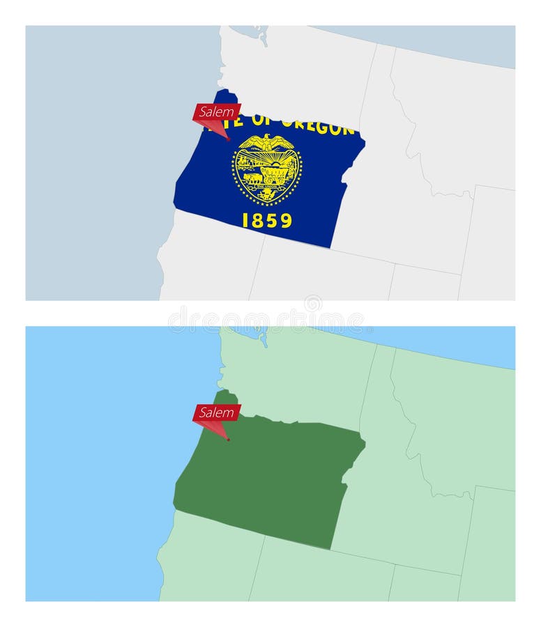 Oregon Map with Pin of Country Capital. Two Types of Oregon Map with ...