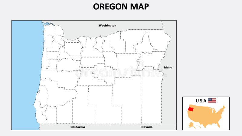 Oregon Map. Political Map of Oregon with Boundaries in Outline Stock ...