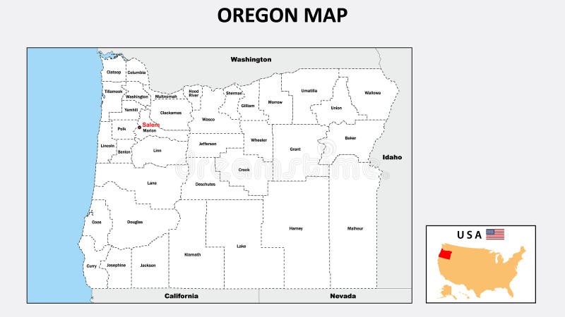 Oregon Map. Political Map of Oregon with Boundaries in White Color ...