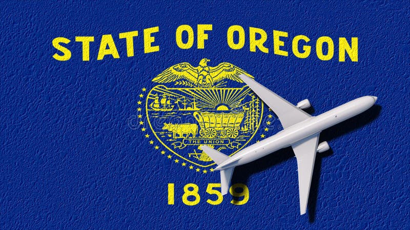 Oregon State Flag and Airplane Fly. Flight and Travel 3D Illustration ...