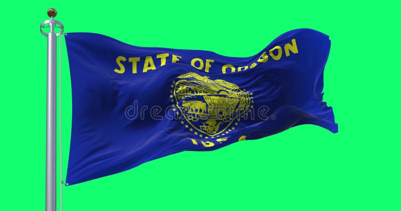 Oregon State Flag Waving in the Wind Isolated on Green Background Stock ...
