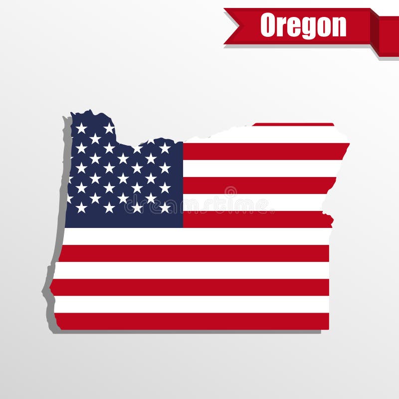 Oregon State Map with US Flag Inside and Ribbon Stock Illustration ...