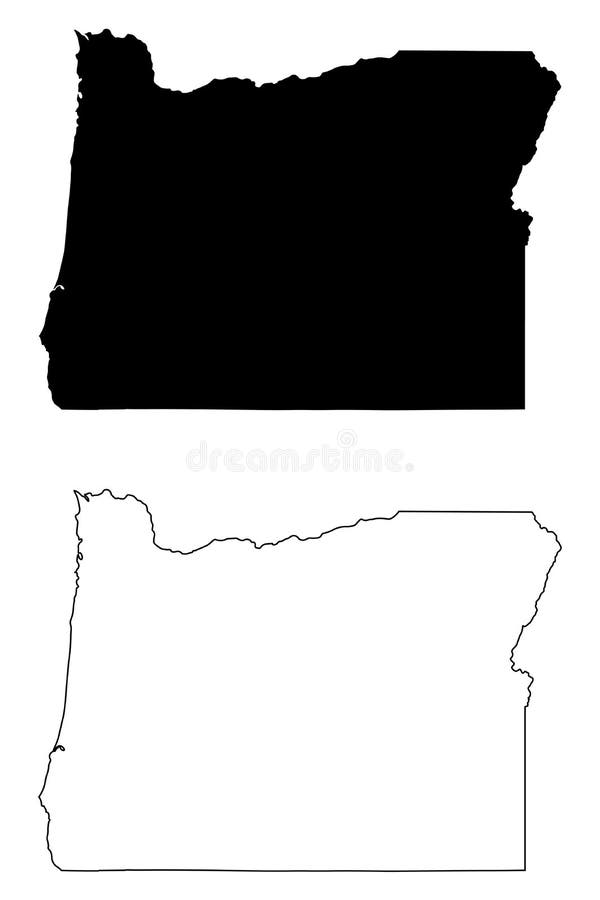 Oregon or State Maps. Black Silhouette and Outline Isolated on a White ...