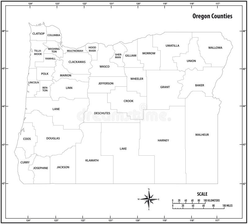 Oregon Administrative and Political Map with Flag Stock Vector ...