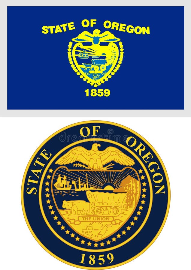 Oregon US State Flag and Coat of Arm Design Illustration Vector Stock ...