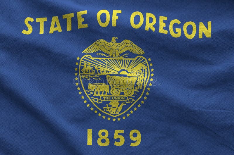 Oregon US State Flag Depicted on Folded Wavy Fabric of Old Cloth Stock ...