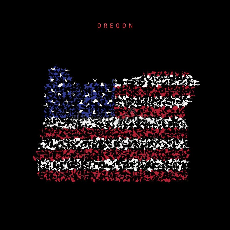 Oregon US State Flag Map, Chaotic Particles Pattern in the American ...