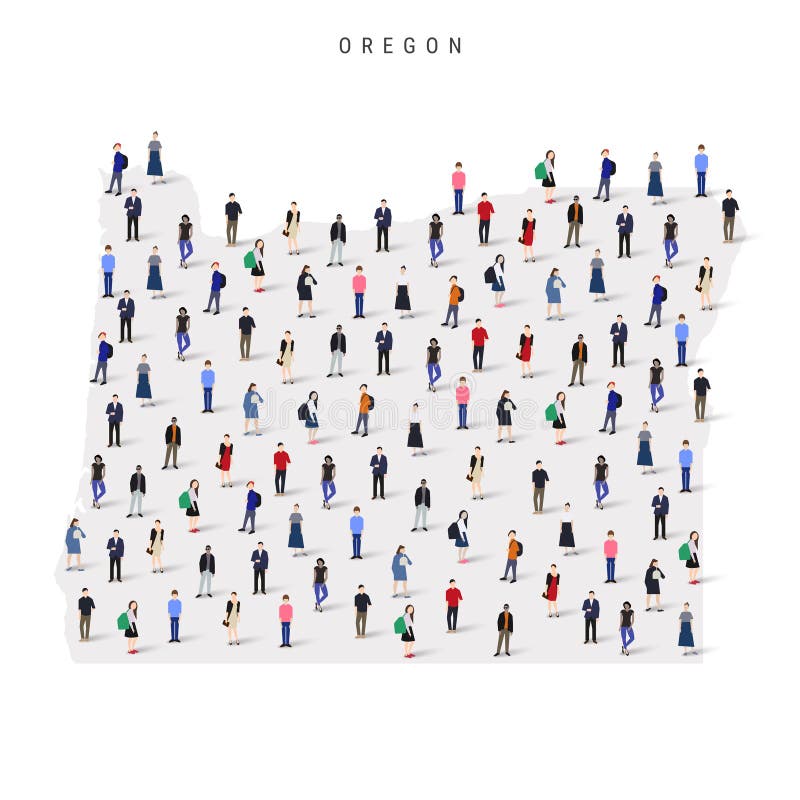 Oregon US State Population Map. Large Group of People. Flat Vector ...