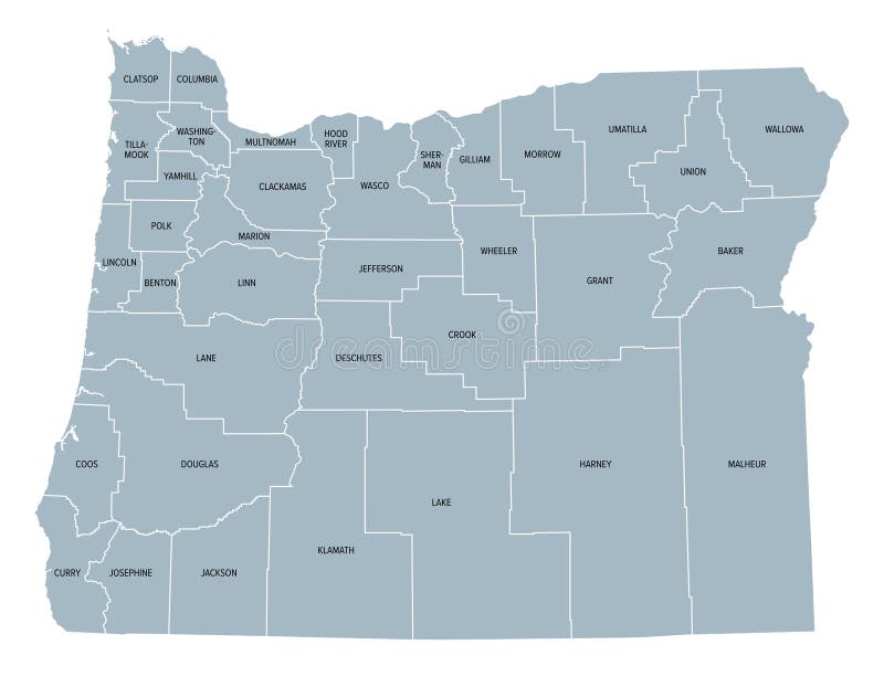 Oregon state political map stock photo. Illustration of border - 182727598
