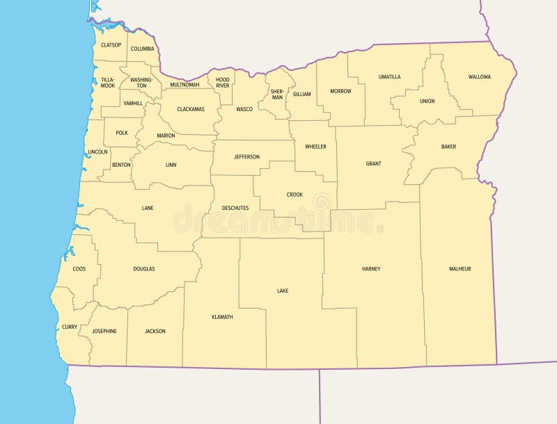 Oregon, U.S. State Subdivided into 36 Counties, Political Map Stock ...