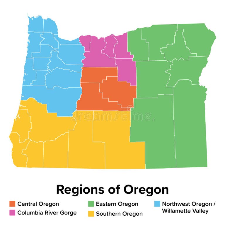 Main Regions of U.S. State of Oregon, Political Map Stock Vector ...