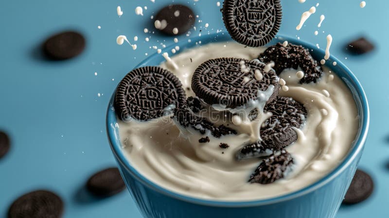Oreo Cookies in Flight - Blue Backdrop - Advertising Photography Stock ...